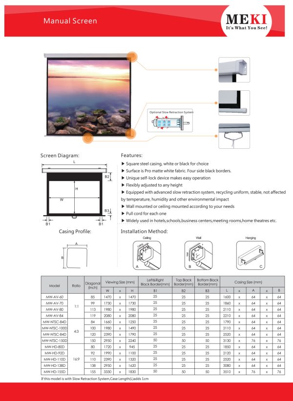 Meki EZ Wall Screen Matt White 60" x 60" - Projector Display